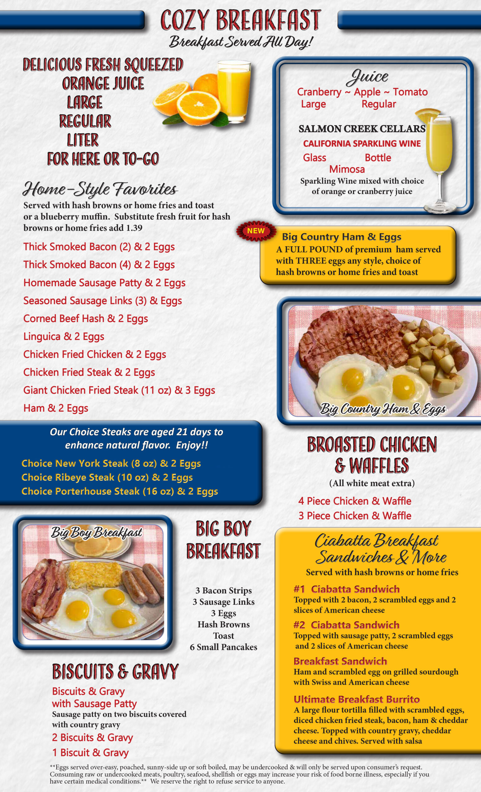 Our Menu – Cozy Diner Chico