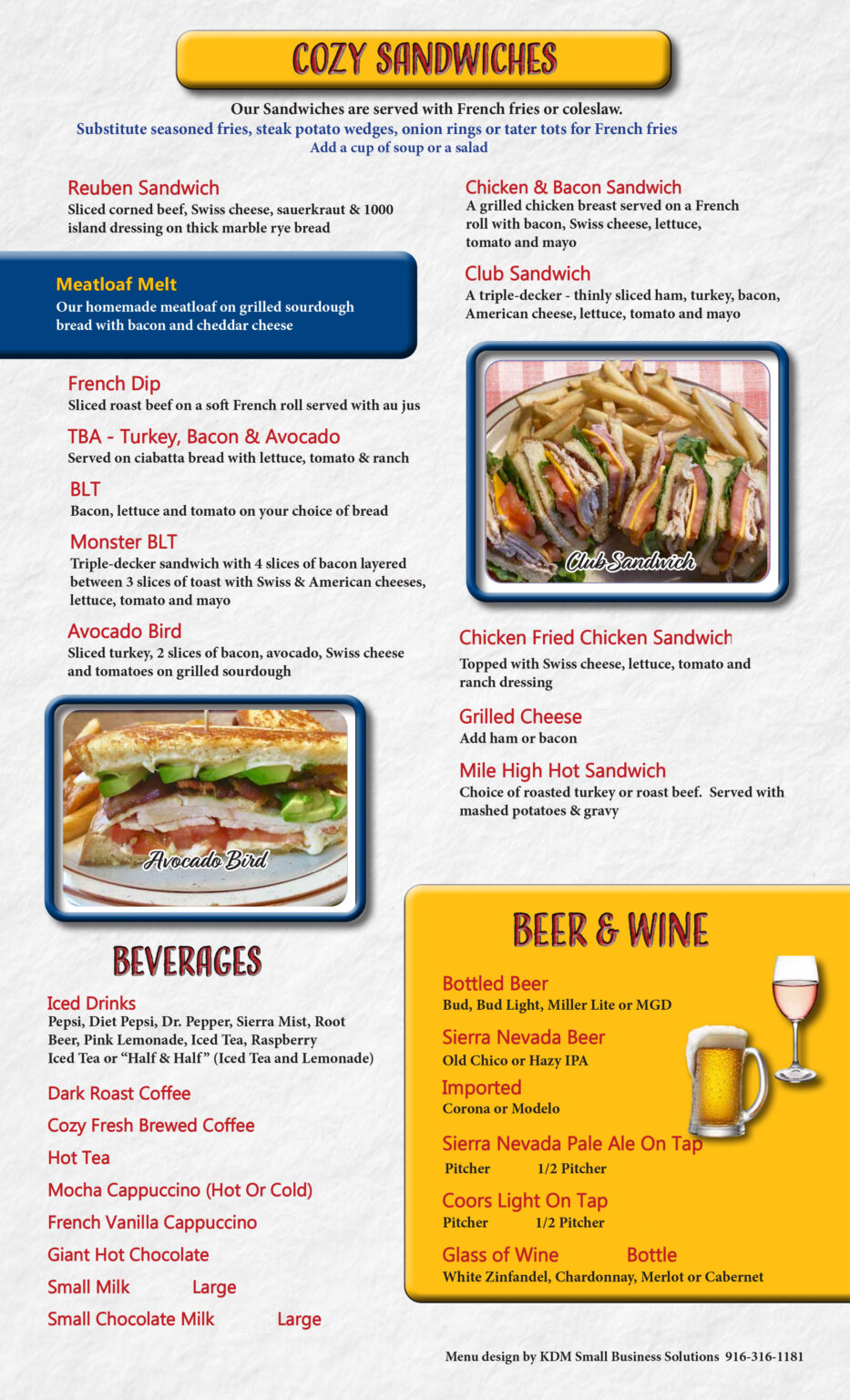 Our Menu – Cozy Diner Chico